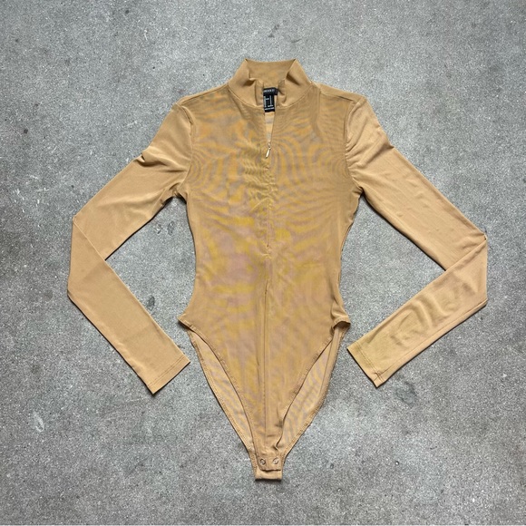 Forever 21 | Tops | Mesh Nude Zip Up Bodysuit | Poshmark